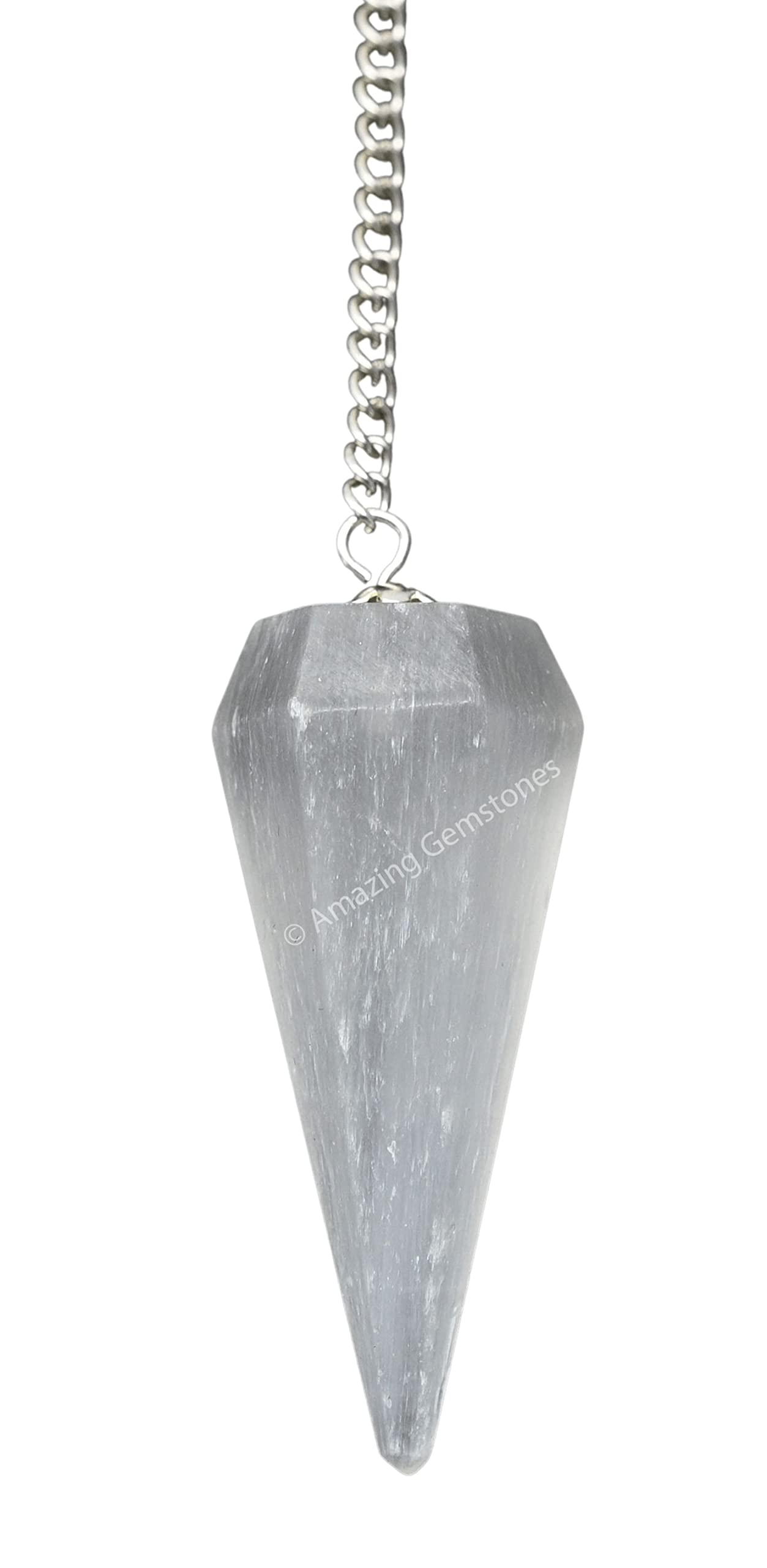 Amazing Gemstone Selenite Crystal Pendulum for Divination - Dowsing Pendulum Necklace with Chain and Crystal Ball for Reiki Healing and Crystal Grid Meditation
