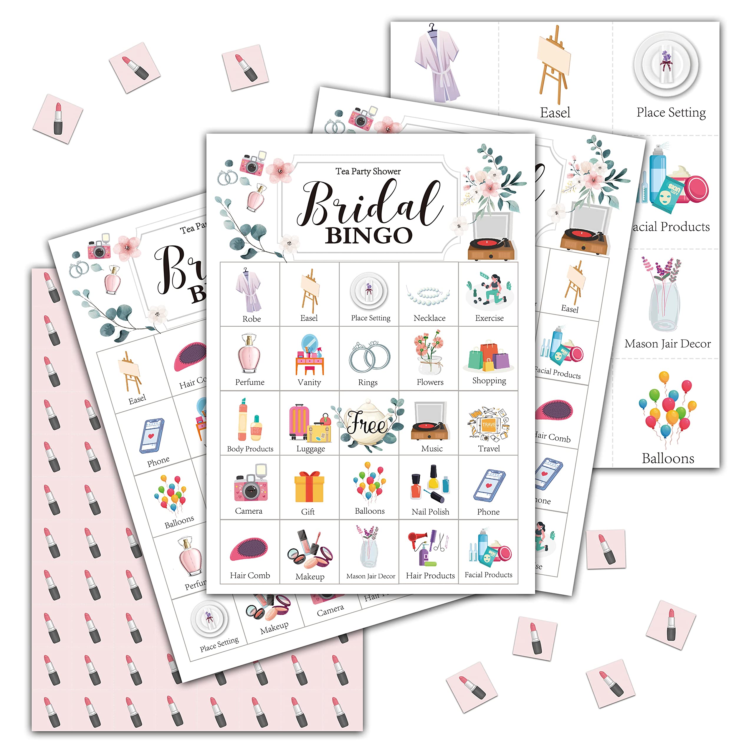 Tea Party Bridal Shower Games, Tea Party Bingo Game, Tea Party Decorations, Tea Party Favors, 24 Players Bingo Games for Bridal Shower, Bachelorette Party, Wedding Engagement Party (A05)