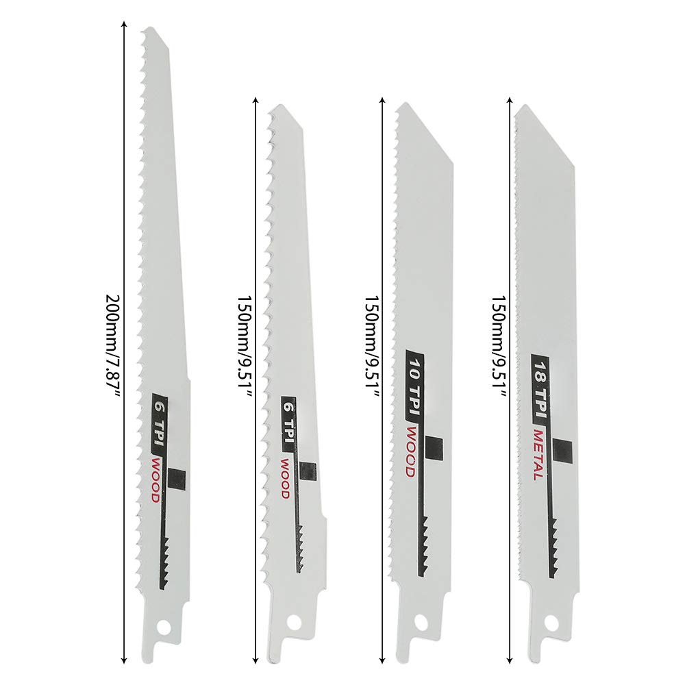 Generic Reciprocating Saw Blade Set, 18TPI10TPI6TPI Wood Pruning Saw Blade for MetalWood Cutting Compatible with Ryobi, Bosch Decker, Makita, Dewalt (4)