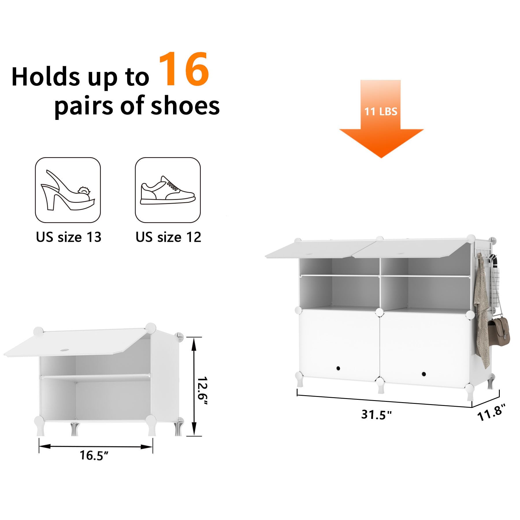 AWTATOS Shoe Rack, 4 Tier Shoe Storage Cabinet with Door, 16 Pair Shoe Organizer Shelves for Closet Hallway Bedroom Entryway, White