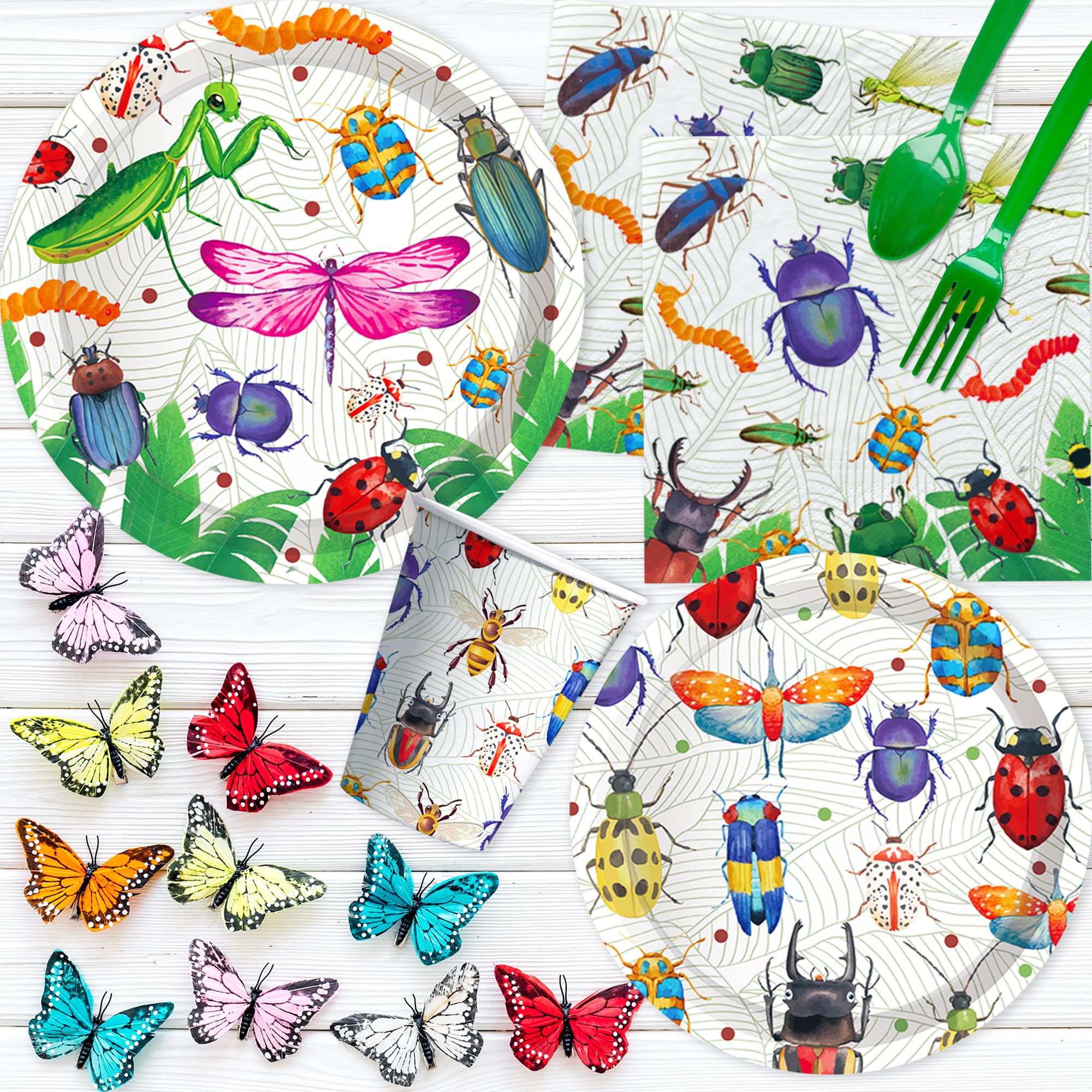 Xenorik Bug Birthday Party Decorations Tableware - Bug Party Supplies, Plate, Cup, Napkin,Tablecloth, Cutlery, Spring Summer Nature Insect Theme Birthday Baby Shower Party Decorations | Serve 24