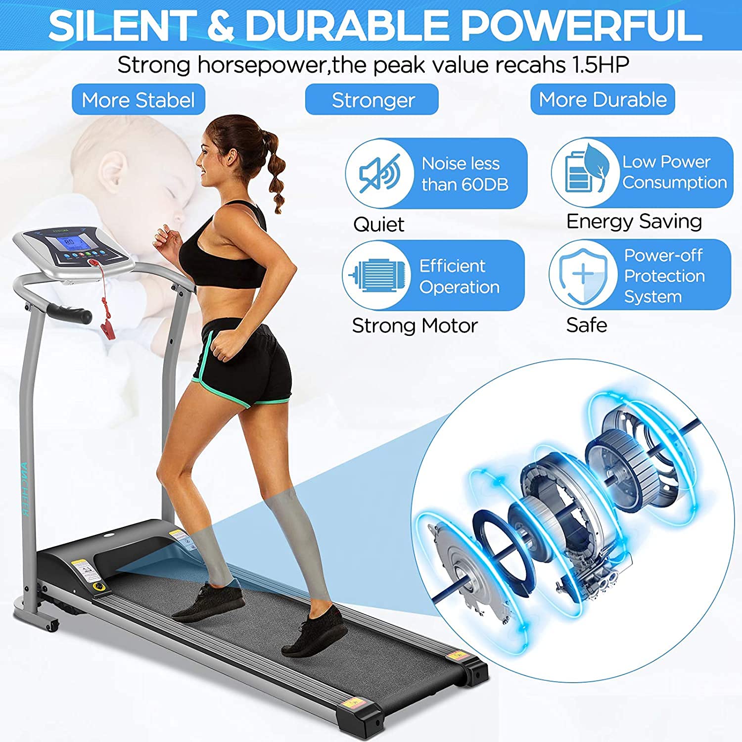 Aceshin Folding Treadmill for Home Gym Electric Compact Treadmills Foldable Walking Jogging Running Machine with LCD Monitor,Pulse Grip and 12 Preset Program Space Saving Installation-Free, Orange
