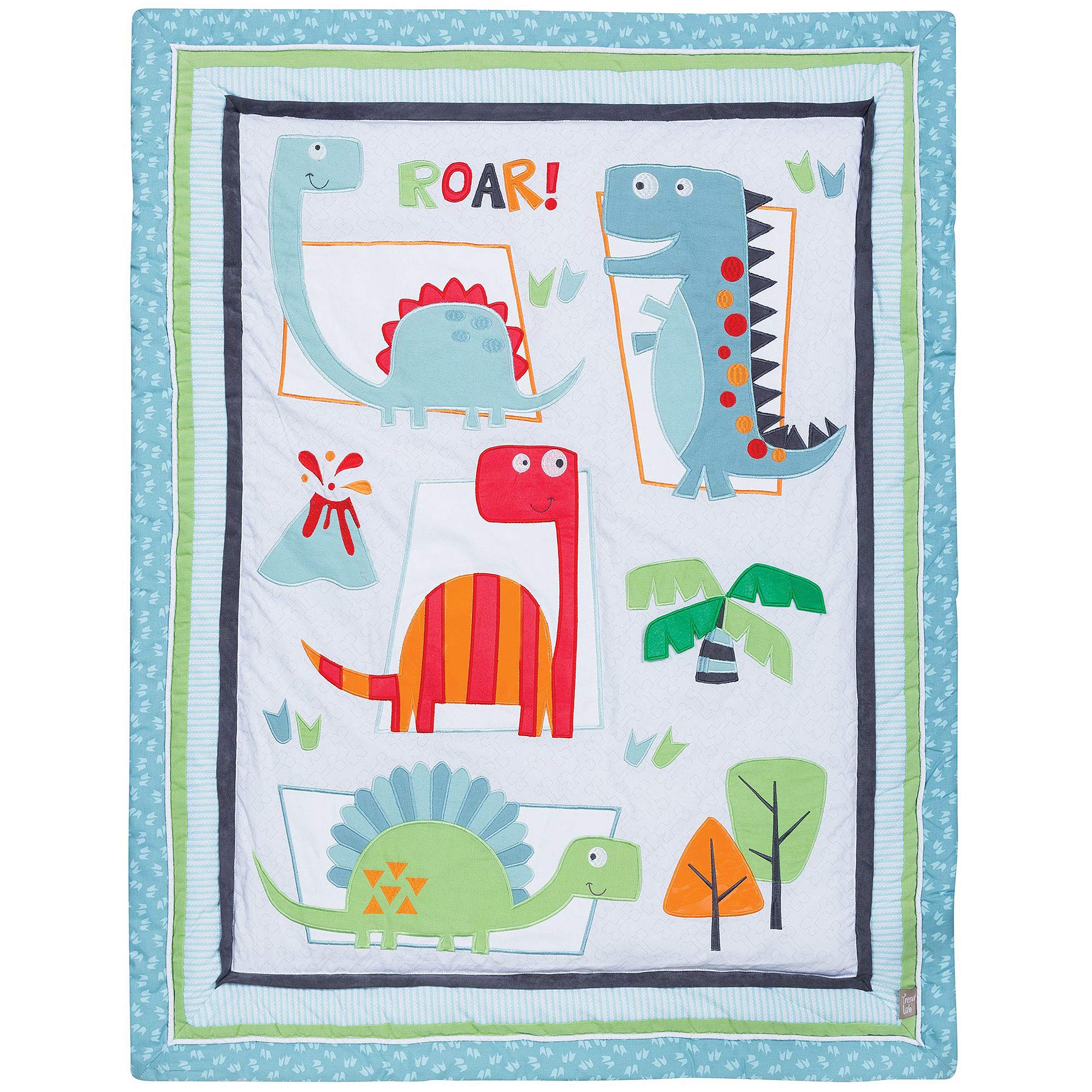 Trend Lab Dinosaur Roar Breathable 3-Piece Crib Bedding Set, Can Be Used As A Blanket Or A Playmat for Tummy Time, Includes Quilt, Fitted Crib Sheet and Skirt