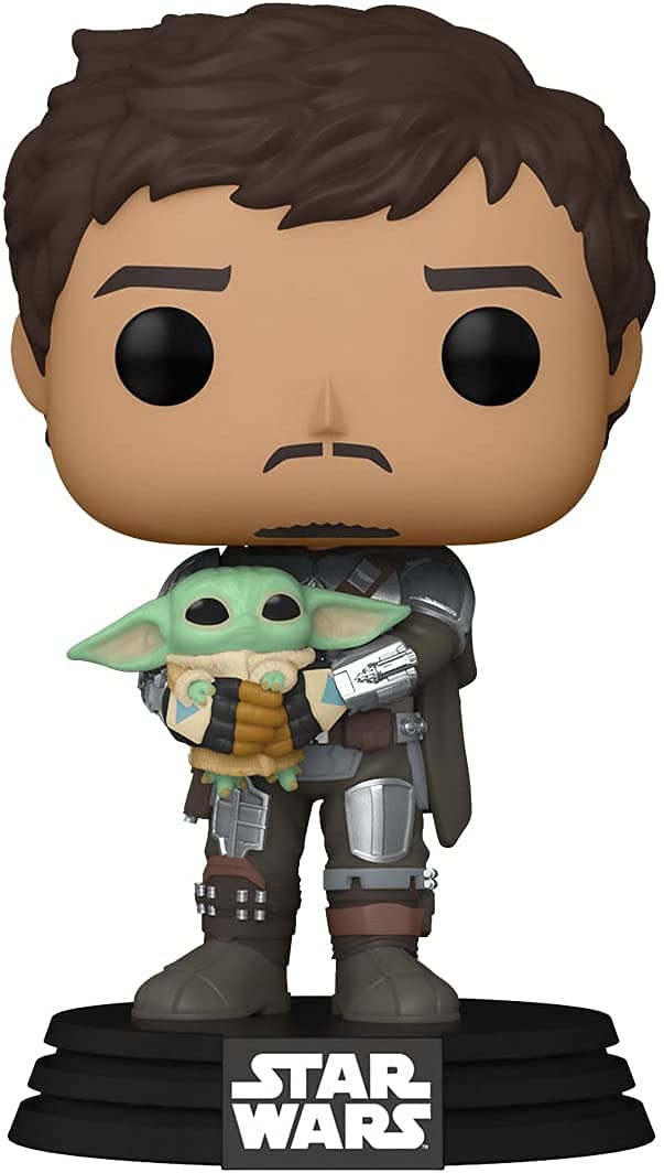 Funko Pop Bundle - 1 Star Wars: The Mandalorian - Mandalorian (Din Djarrin) Holding The Child (Grogu) Vinyl Figure with PET Plastic Box Protecter