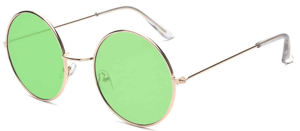 ALWAYSUV Round Small Flat Sunglasses Circle Metal Vintage 70's Hippie Glasses (Green)