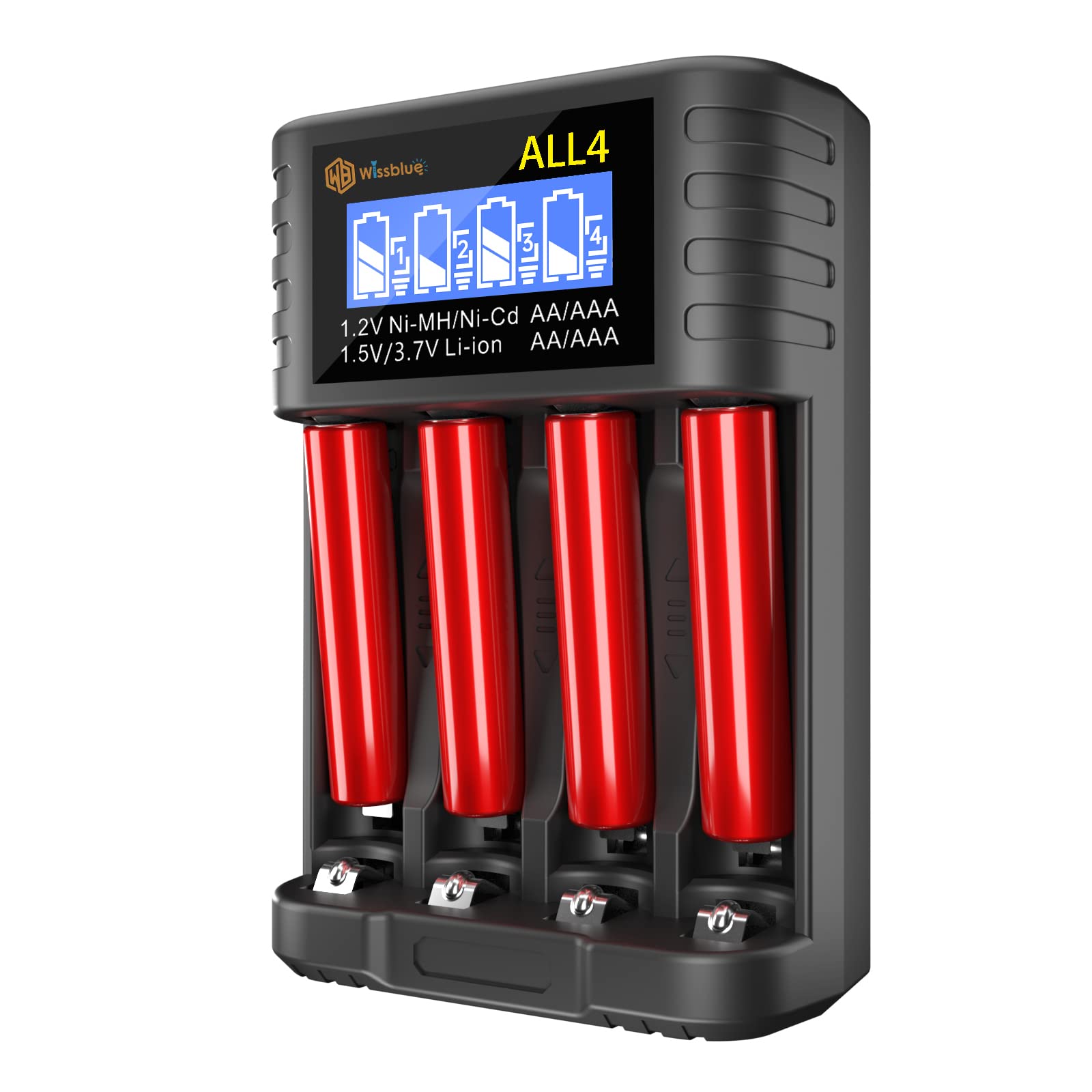 ALL4 1.5V LCD li ion Universal Battery Charger Rechargeable 1.5V Battery Charger with C USB Input, Universal Battery Charger for 1.5V/1.2V/14500 Li-ion Rechargeable AA AAA Batteries