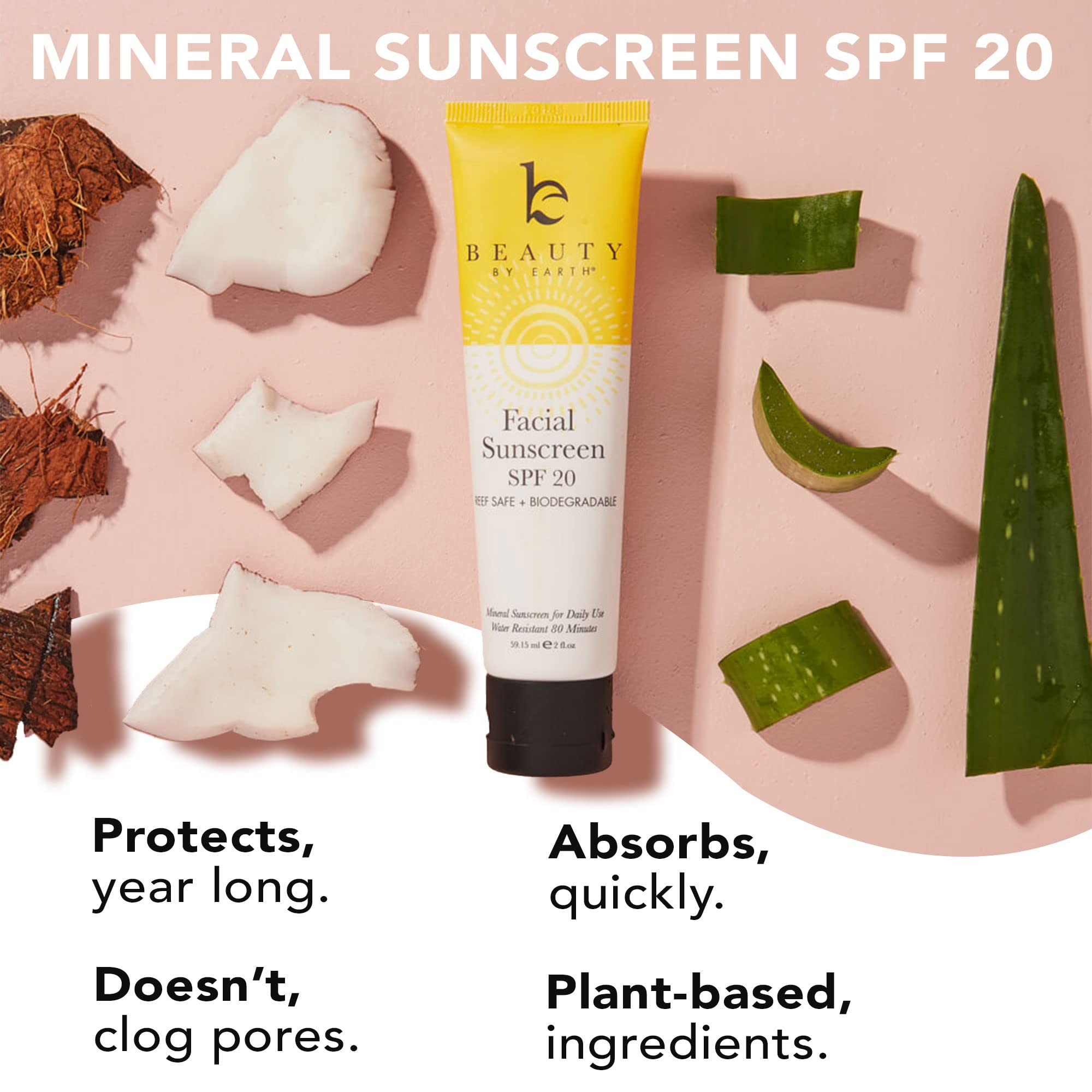 Face Sunscreen SPF 20 - USA Made Mineral Face Reef Friendly Sunscreen With Natural & Organic Ingredients, Biodegradable Zinc Oxide for Daily Use, Facial Lotion Travel Size