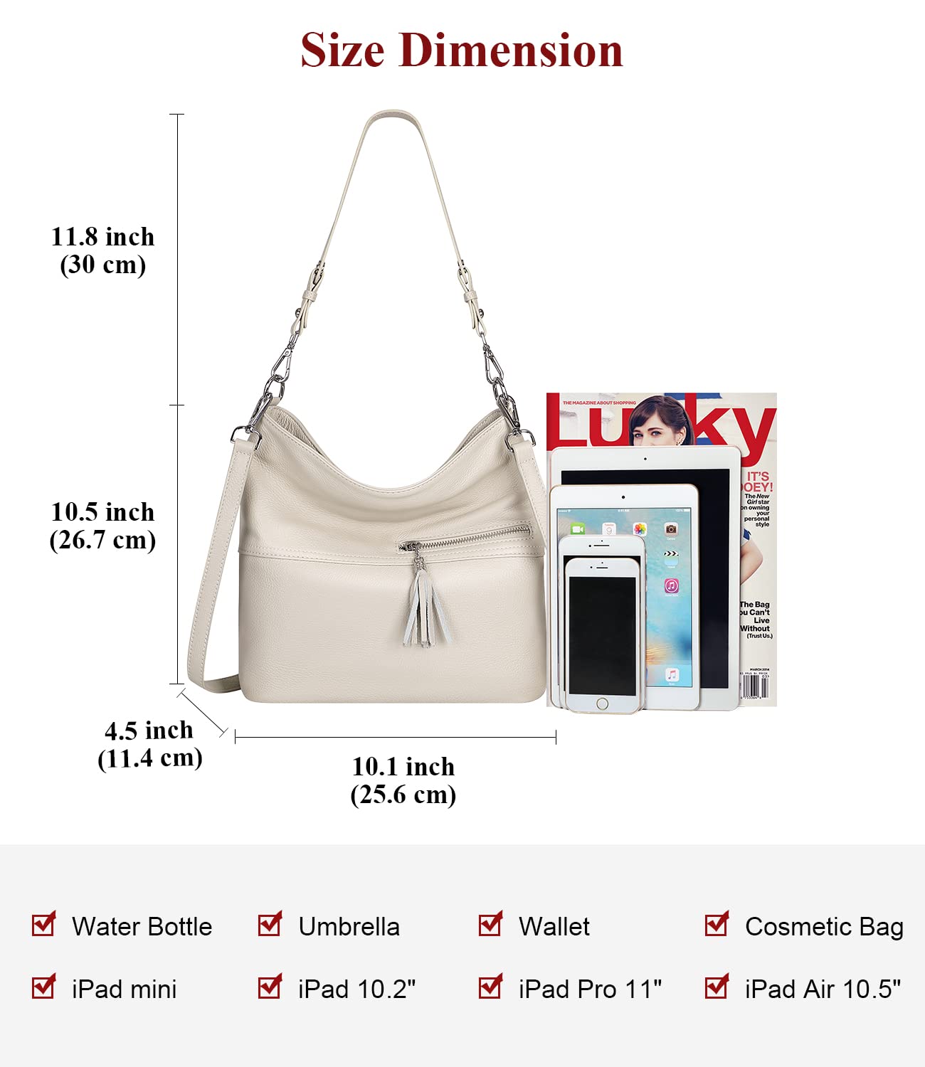 ALTOSY Women Leather Purses and Handbags Genuine Leather Shoulder Bag for Women Ladies Crossbody Purses Medium （S103 Light Grey）