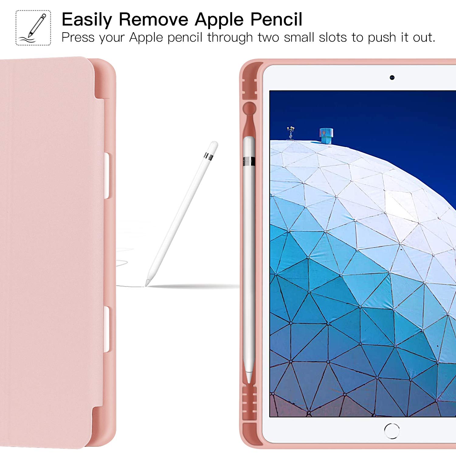 Ztotop Case for iPad Air 10.5" (3rd Gen) 2019/iPad Pro 10.5" 2017 with Pencil Holder, Ultra Slim Soft TPU Back and Trifold Stand Cover with Auto Sleep/Wake Full Body Protective Smart Case Rose Gold