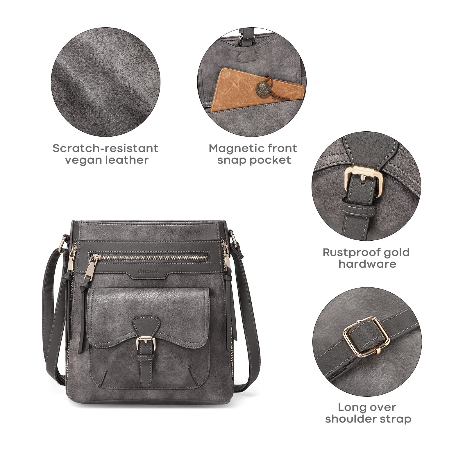 AOLUC Crossbody Bag For Women Tassel Shoulder Handbag Satchel Long Over Strap Multiple Pockets Lightweight