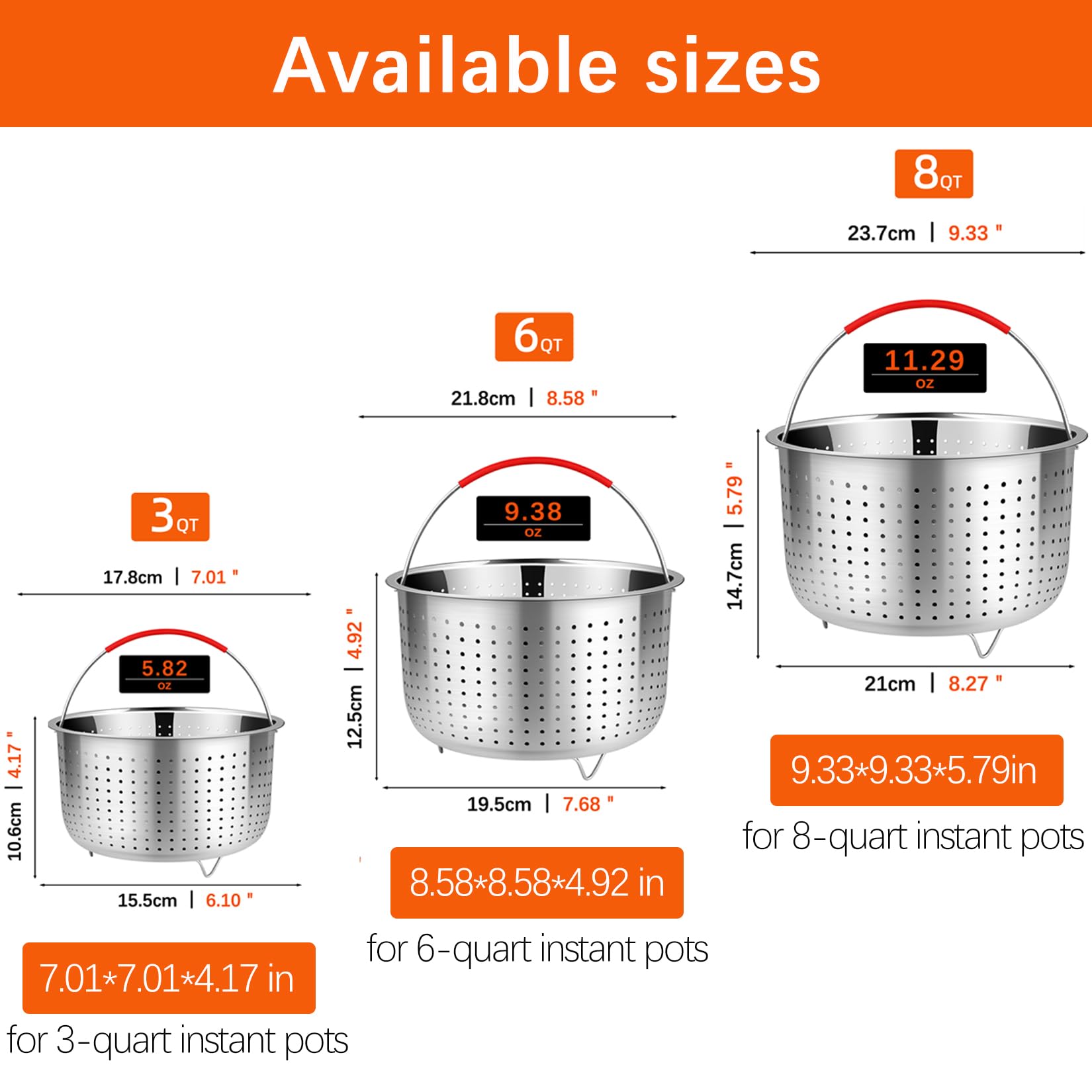 REDANT Steamer Basket for Instant Pot Accessories 3 qt, Pot Strainer Steamer for cooking, Steam Basket Stainless Steel Steamer Insert for Vegetables, Egg, Pasta (Free 2 Pcs silicone gloves), 3 Quart