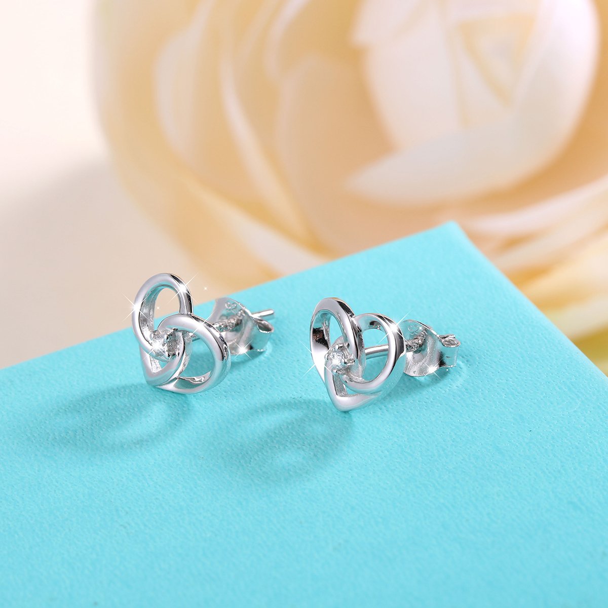 925 Sterling Silver Jewelry "I Love You To The Moon and Back" Love Heart Stud Earrings