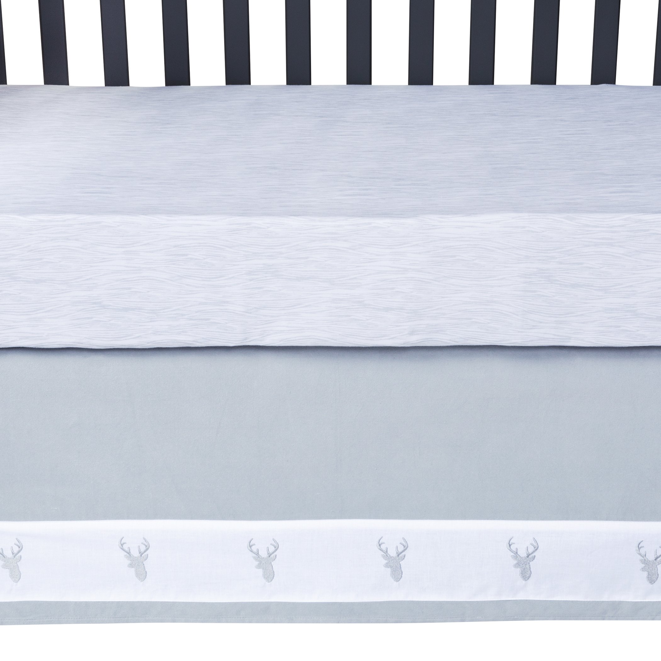 Trend Lab Stag Head 3 Piece Crib Bedding Set, Can Be Used As A Blanket Or A Playmat for Tummy Time, Includes Quilt, Fitted Crib Sheet and Skirt