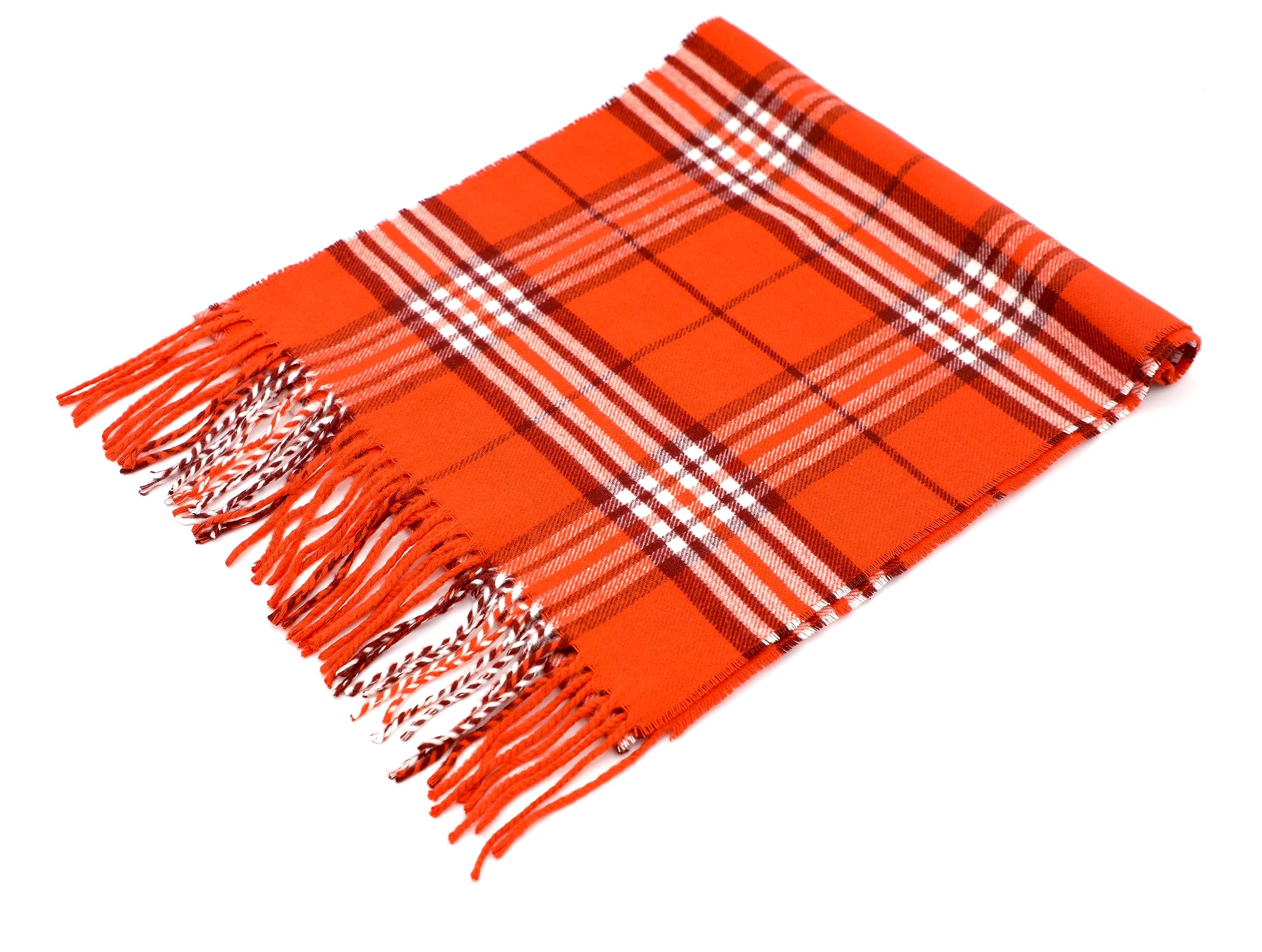 Achillea Scottish Tartan Plaid Cashmere Feel Winter Warm Scarf Unisex (Orange Plaid)