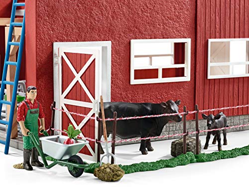 Schleich Red Barn Playset with Cows, Farmer, Tractor, and Farm Life Accessories - 27-Piece Set for Kids Ages 3+