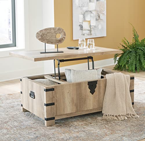 Signature Design by Ashley Calaboro Casual Lift-Top Rustic Coffee Table, Light Brown & Black