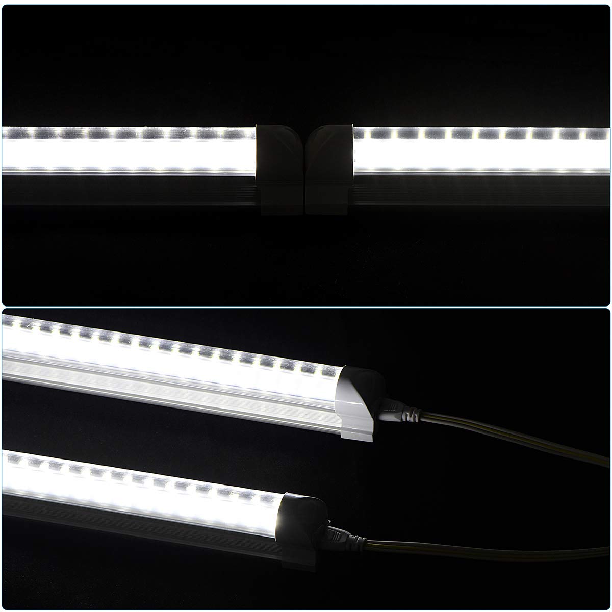 BSK.BESTKA LED Shop Light Fixture, 4FT, 50W 6500LM, 6000K Cold White, 4 Foot T8 Integrated LED Tube Lights, Plug in Warehouse Garage Lighting, V Shape, High Output, Linkable with On/Off Switch (4PCS)