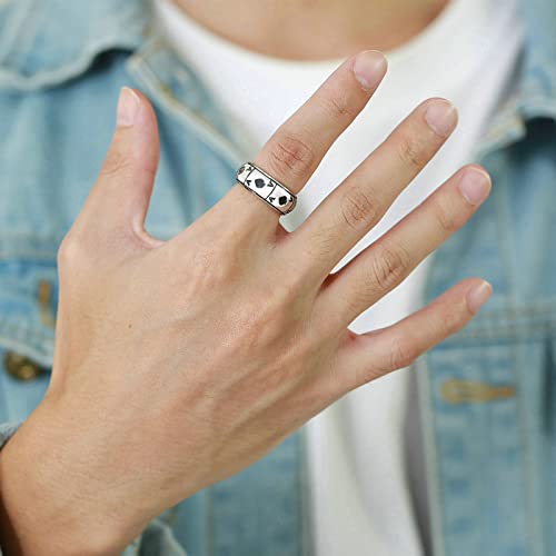 Ayoiow Rings for Couples Promise Rings,Stainless Steel Wedding Ring Set Poker A Silver Black Engagement Band