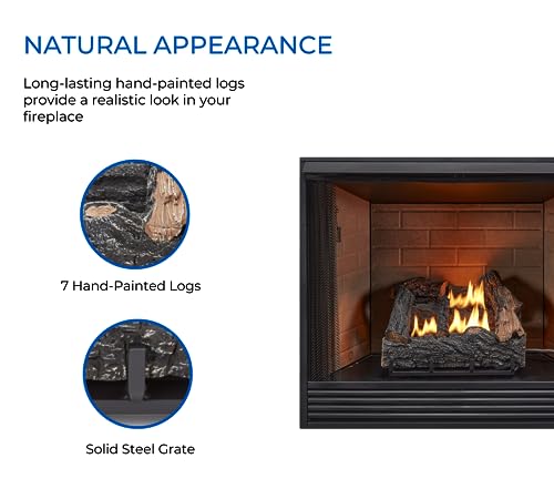 HearthSense VFL18M Dual Fuel Ventless Fireplace Logs Set with Manual Control, Use with Natural Gas or Liquid Propane, 30000 BTU, Heats up to 1000 Sq. Ft, Brown, 18 Inches