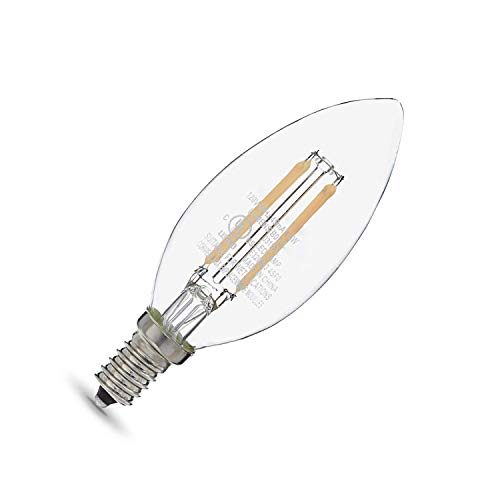 Amazon Basics 60W Equivalent, Clear, Soft White, Dimmable, 15,000 Hour Lifetime, B11 (E12 Candelabra Base) LED Light Bulb | 3-Pack