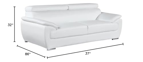 Blackjack Furniture 4571 Veal Collection 2 Piece Genuine Leather Sofa Set for Living Room, Modern Couch and Loveseat with Lumbar Support and Large Adjustable Headrests, 2+3 Seater, White