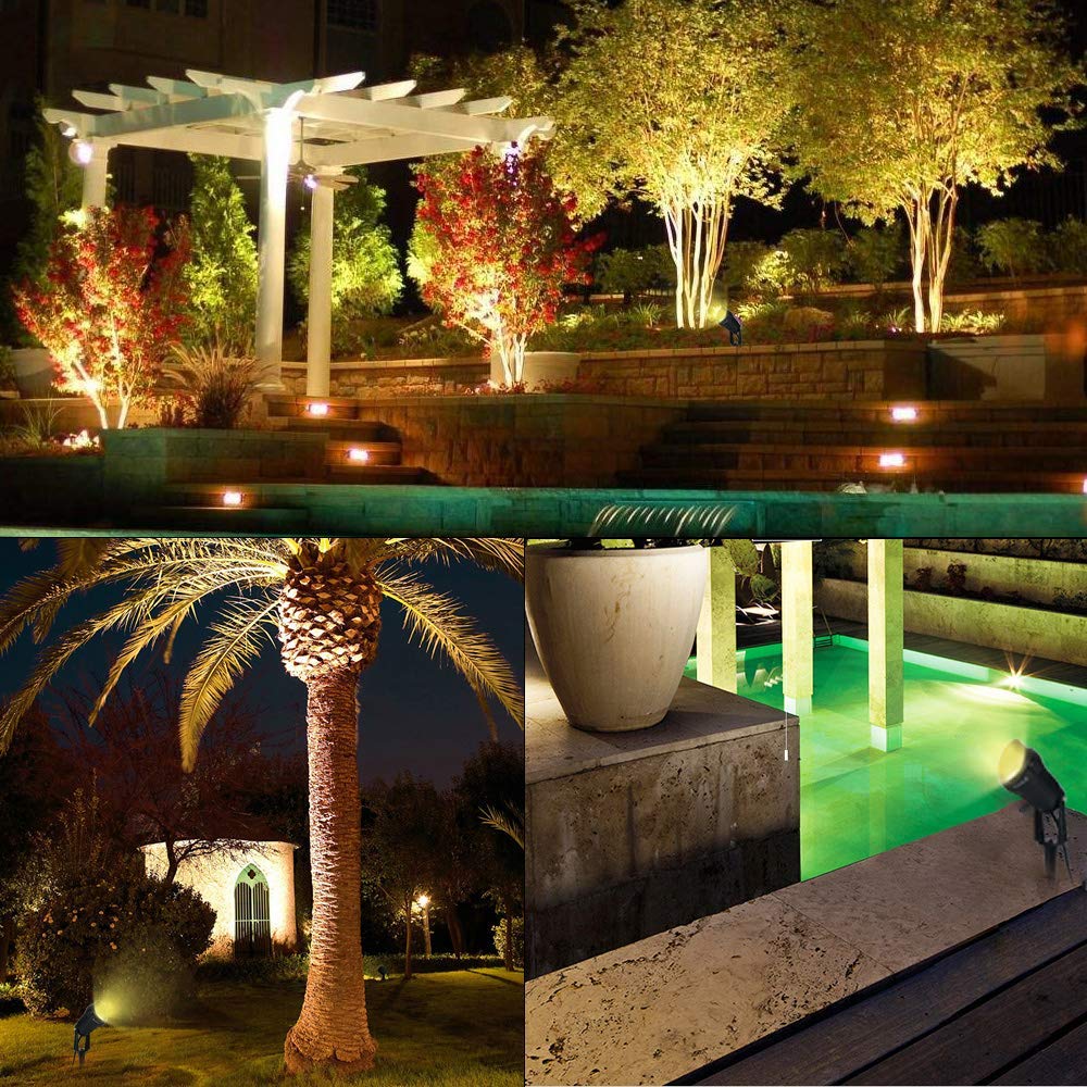 ELEGLO 5W Low Voltage LED Landscape Lights,12V/24V AC/DC Landscape Lighting,Outdoor Lawn Tree Flag Spotlights with Spike Stand,IP65 Waterproof Garden Pathway Lights (8 Pack Warm White with Connector)