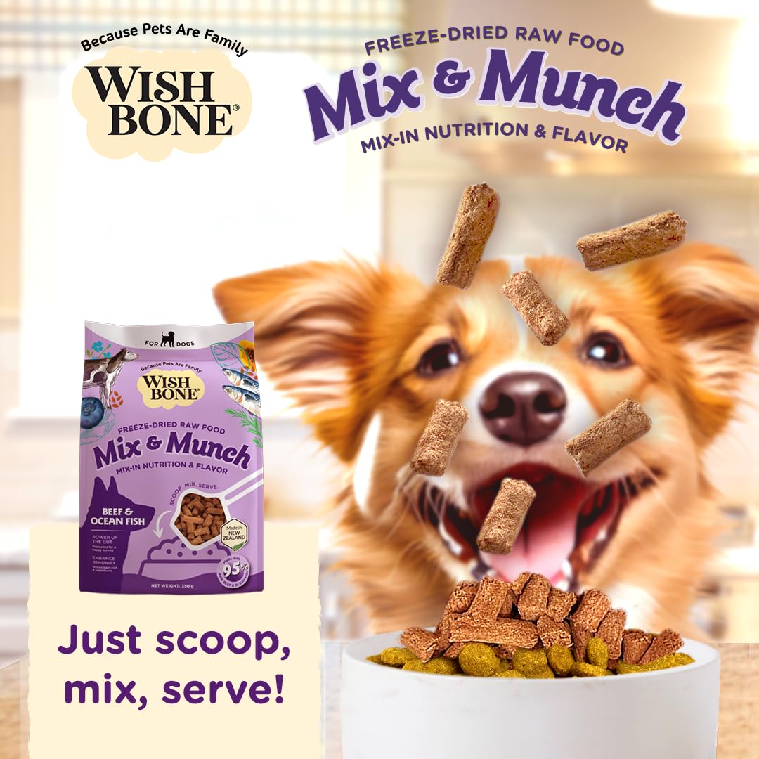 Wishbone Mix & Munch Raw Freeze-Dried Grain-Free Beef and Ocean Fish for Dogs 350g