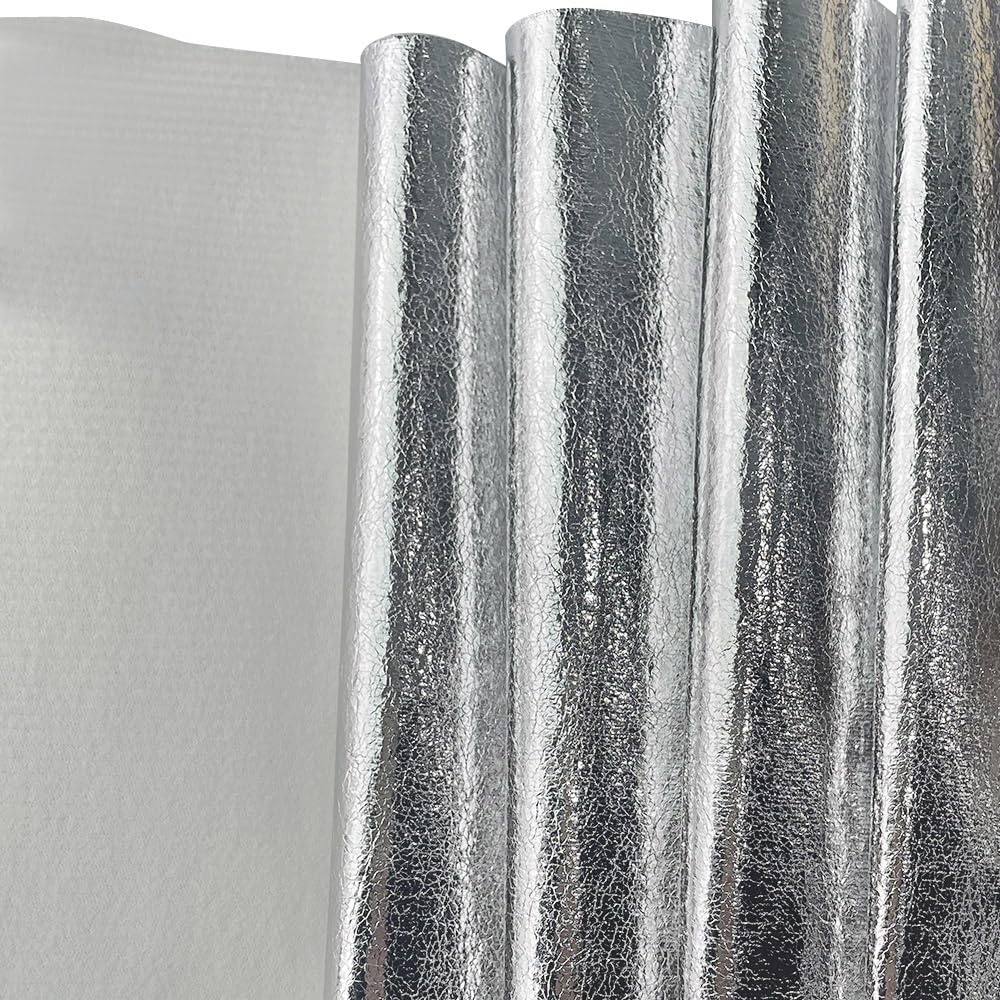 Metallic Leatherette Fabric Sold by The Yard Shiny Faux Leather Crafting Soft Faux Leather Fabric for Home Upholstery Bags Wallets Making, Silver