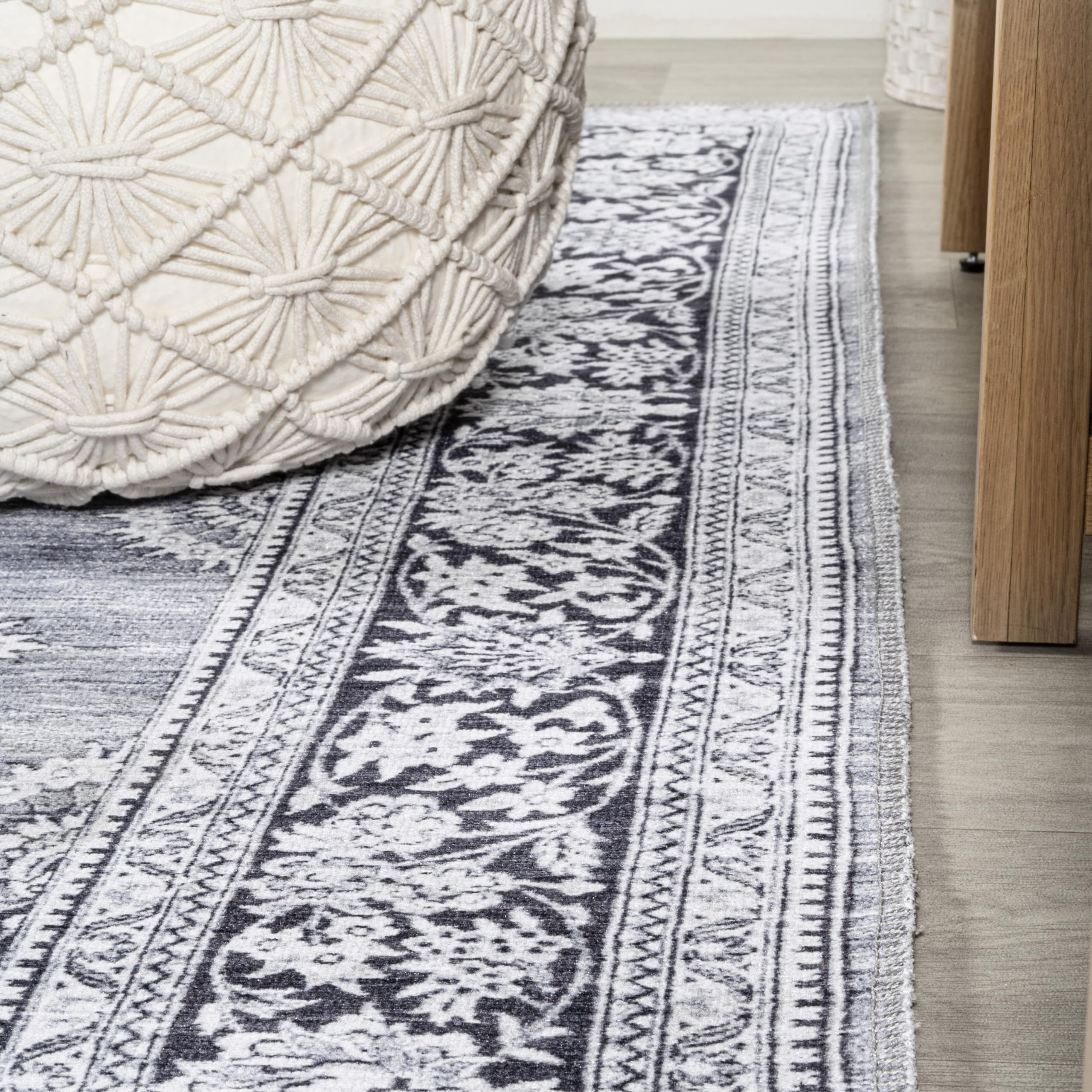 JONATHAN Y WSH201A-28 Bausch Bohemian Distressed Chenille Machine-Washable Runner Rug, Classic, Mediterranean, Rustic for Living Room, Dining Room, Bedroom, Kitchen, Gray/White, 2 X 8