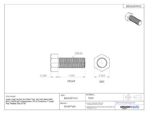 Steel Hex Bolt, Grade 2, Zinc Plated Finish, Hex Head, External Hex Drive, Meets ASME B18.2.1/ASTM A307, 2" Length, Partial Thread, 1/4"-20 UNC Threads (Pack of 100)