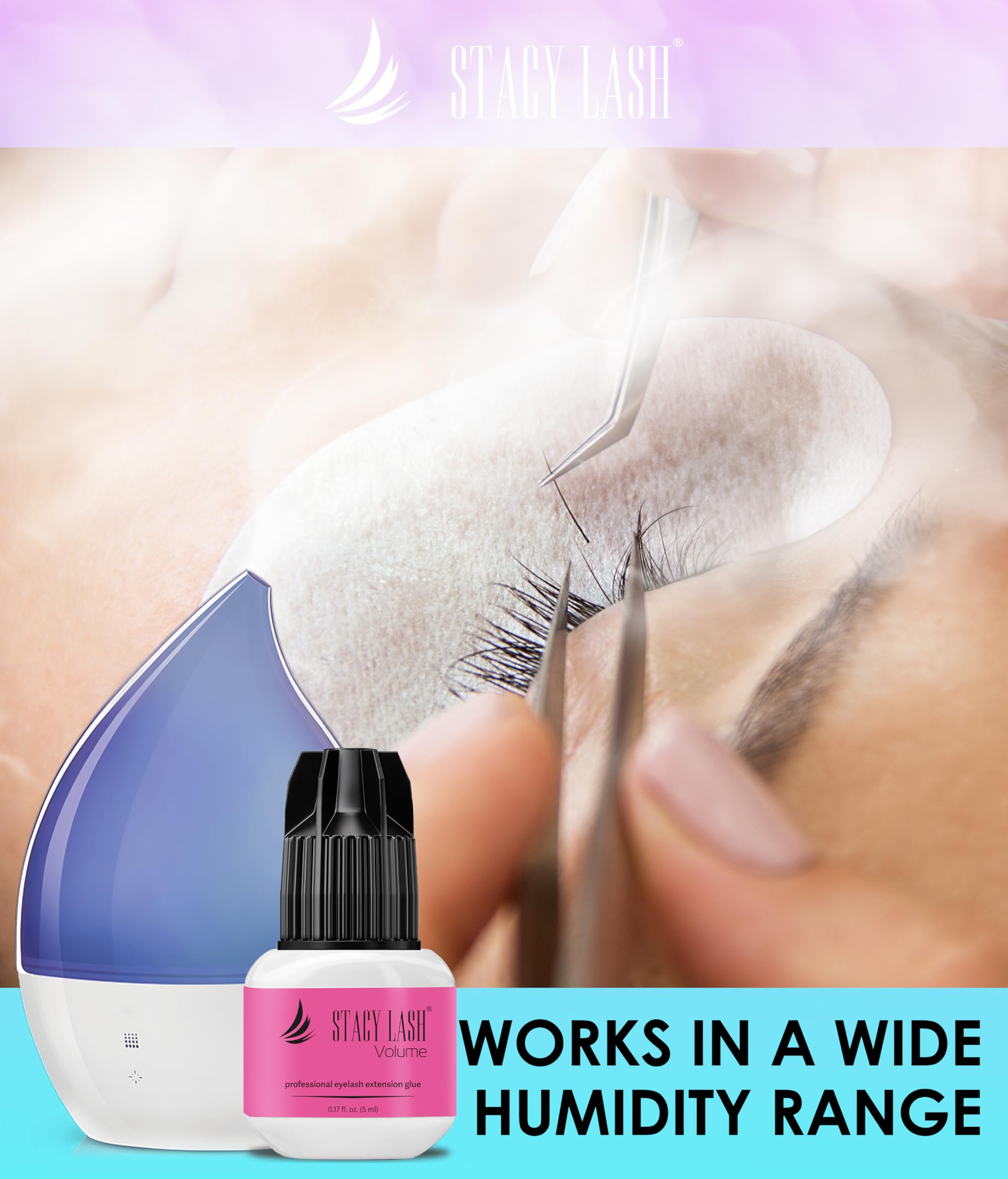 Volume Eyelash Extension Glue Stacy Lash 0.17fl.oz/5ml/3-4 Sec Drying Time/Retention 6 Weeks/Black Adhesive/Professional Supplies/Pegamento de Pestañas