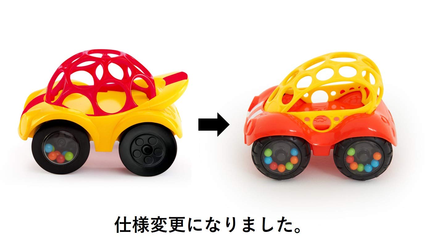 Bright Starts Oball Easy Grasp Rattle & Roll Buggie BPA-Free Push Car Infant Crawling Toy, 1 Pack, Age 3 Months and up, Red/Yellow