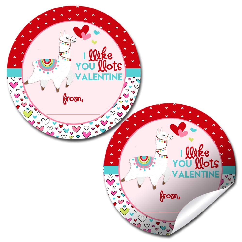 Like You Lots Llama-Themed Valentine Party Favor Sticker Labels, 40 2" Party Circle Stickers by AmandaCreation, Great for Classroom Valentines, Envelope Seals, Gifts & Treats