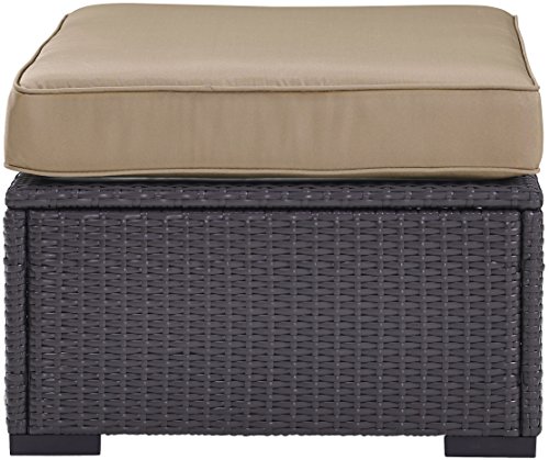 Crosley Furniture Biscayne Wicker Outdoor Ottoman Foot Rest for Patio, Deck, Porch, Brown with Mocha Cushions