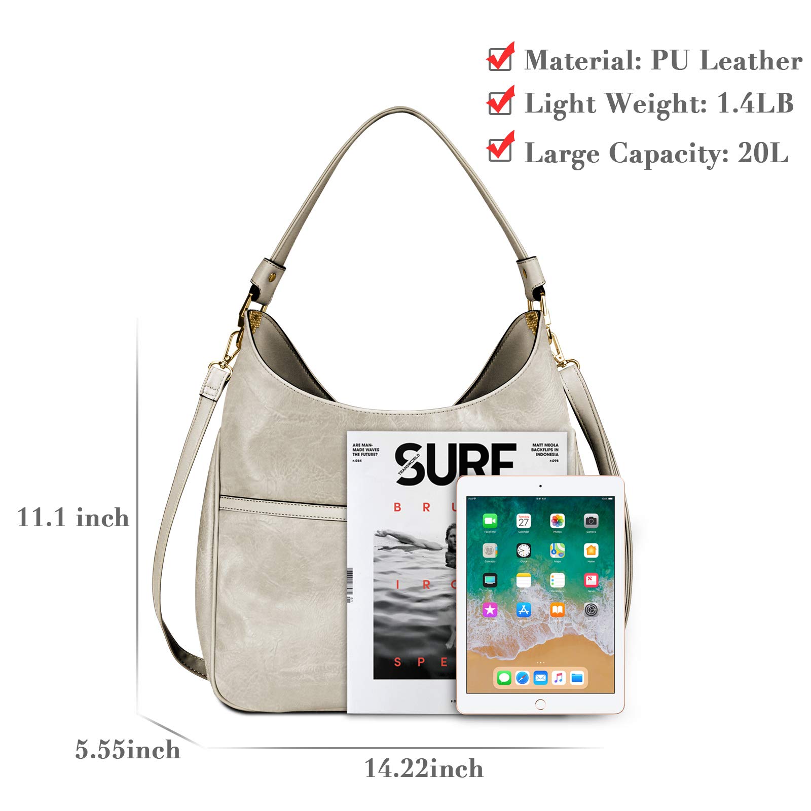 Hobo Handbags For Women Leather Purses and Handbags Large Crossbody Bags with Adjustable Shoulder Strap