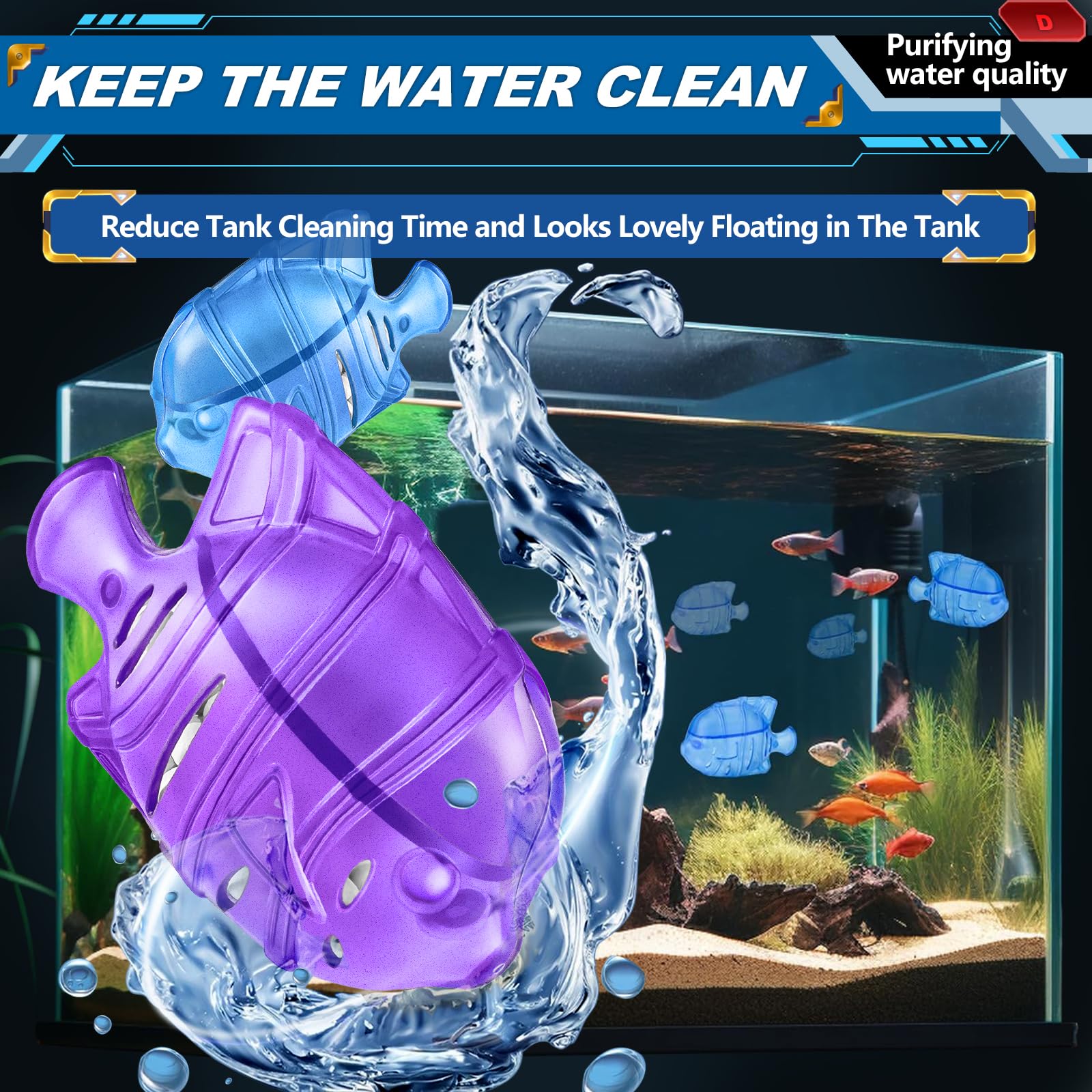 Aziliogcc 10Pack Fish Shape Universal Humidifier Tank Cleaner Filter, Warm & Cool Mist Humidifiers, Fish Tank,Compatible with Drop, Droplet, Adorable,1.57"" x2.5"" (5 Purple,5 Blue)