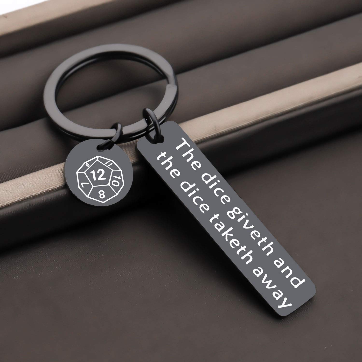 FOTAP Dungeon Master Gifts The Dice Giveth And The Dice Taketh Away Keychain DM Gift Dungeon Masters Fans Gift (Dice BLK)