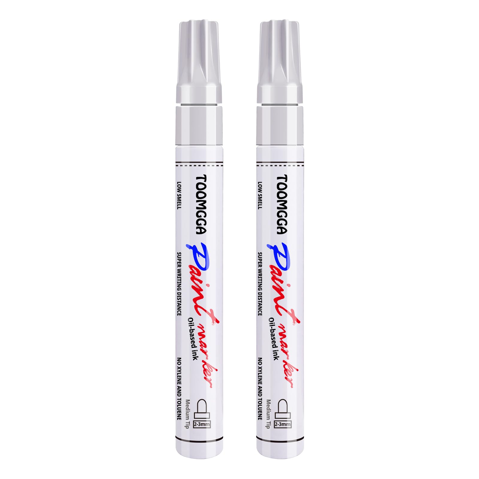 White Paint Pens Permanent Paint Markers - 2 Pack Oil Based Marking Pens, Medium Point, Quick Drying and Waterproof Paint Pens for Rock Painting Car Tyre Metal, Plastic, Canvas, Wood, Glass