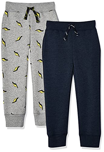 Amazon Essentials Boys' Fleece Jogger Sweatpants (Previously Spotted Zebra), Pack of 2, Grey/Navy Heather, Medium