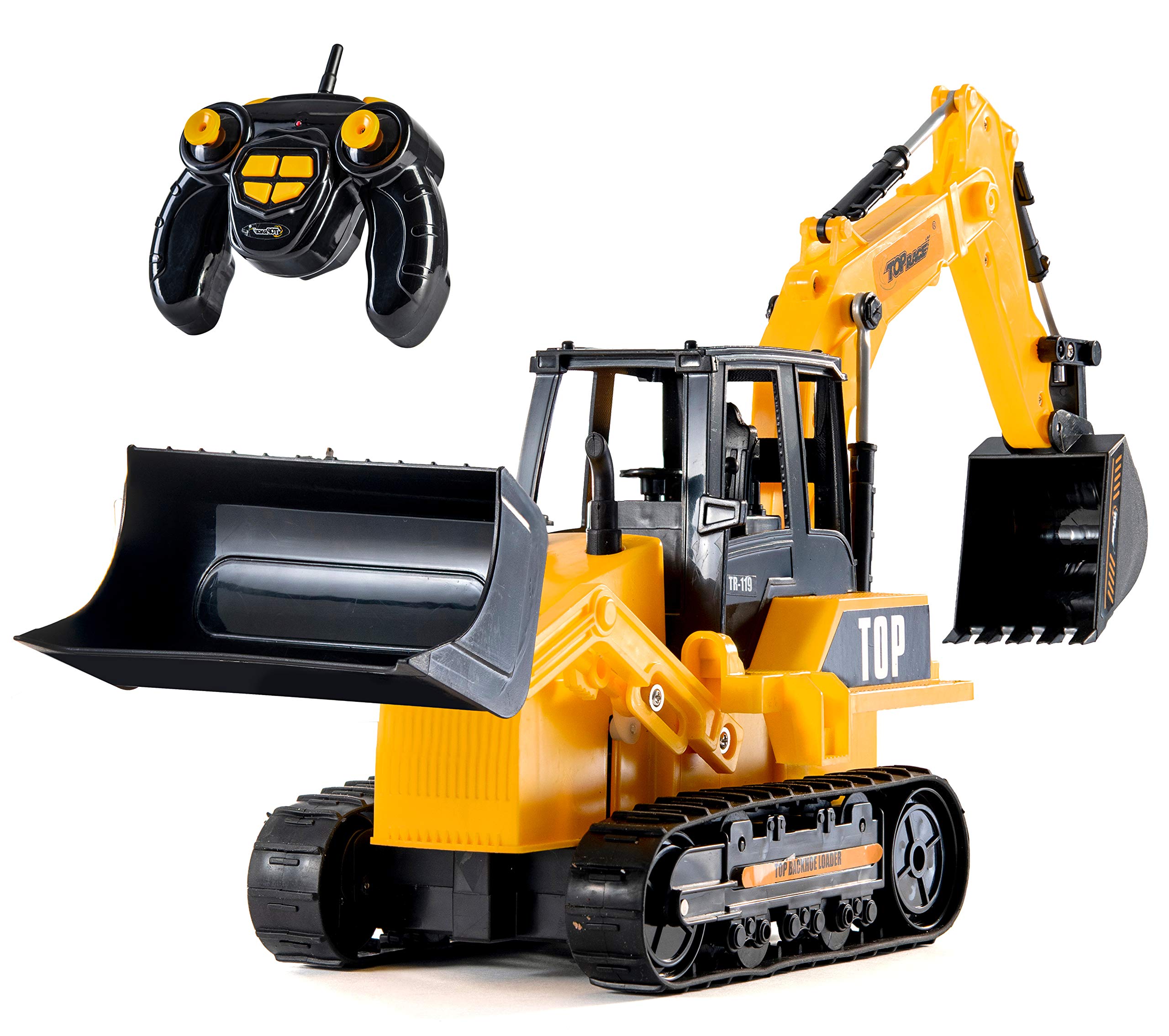 Top Race Remote Control Construction Dump Truck + Excavator Toy Vehicle Battery Powered