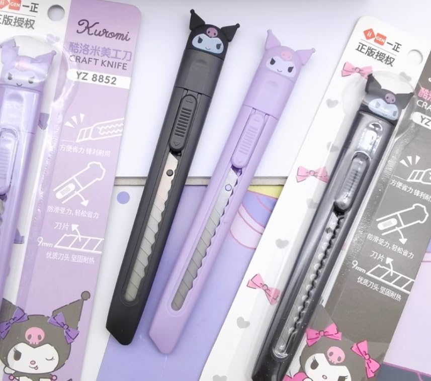 Utility Knife Box Cutter for Office or Home with Cute Kitty Figure on the Top (Black)
