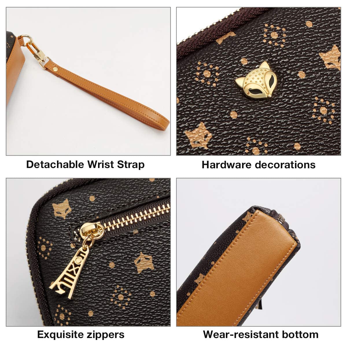 FOXLOVER PVC Leather Wallets for Women Artificial Leather Long Wallet Lady Wristlets with Zipper Coin Purse