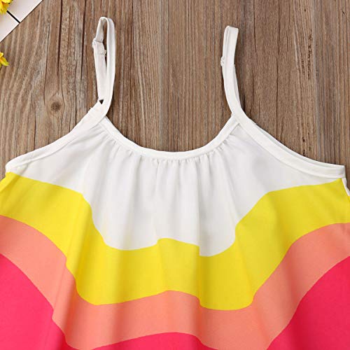 Toddler Baby Girl Summer Boho Rainbow Stripe Spaghetti Strap Beach Sun Dress (Rainbow, 5-6T)