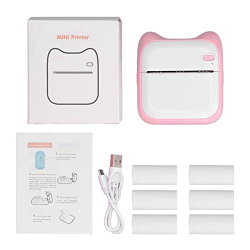 AURORAGRACE Thermal Printer - Bluetooth Direct Connection, USB Charging, 203DPI, 1000mAh Portable Mini Picture Printer with Printing Paper, Pink