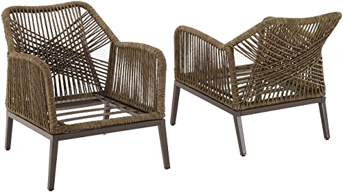 Crosley Furniture Haven 2-Piece Outdoor Chair Set, Wicker Patio Chairs for Conversation, Porch, Deck, Light Brown with Light Gray Cushions