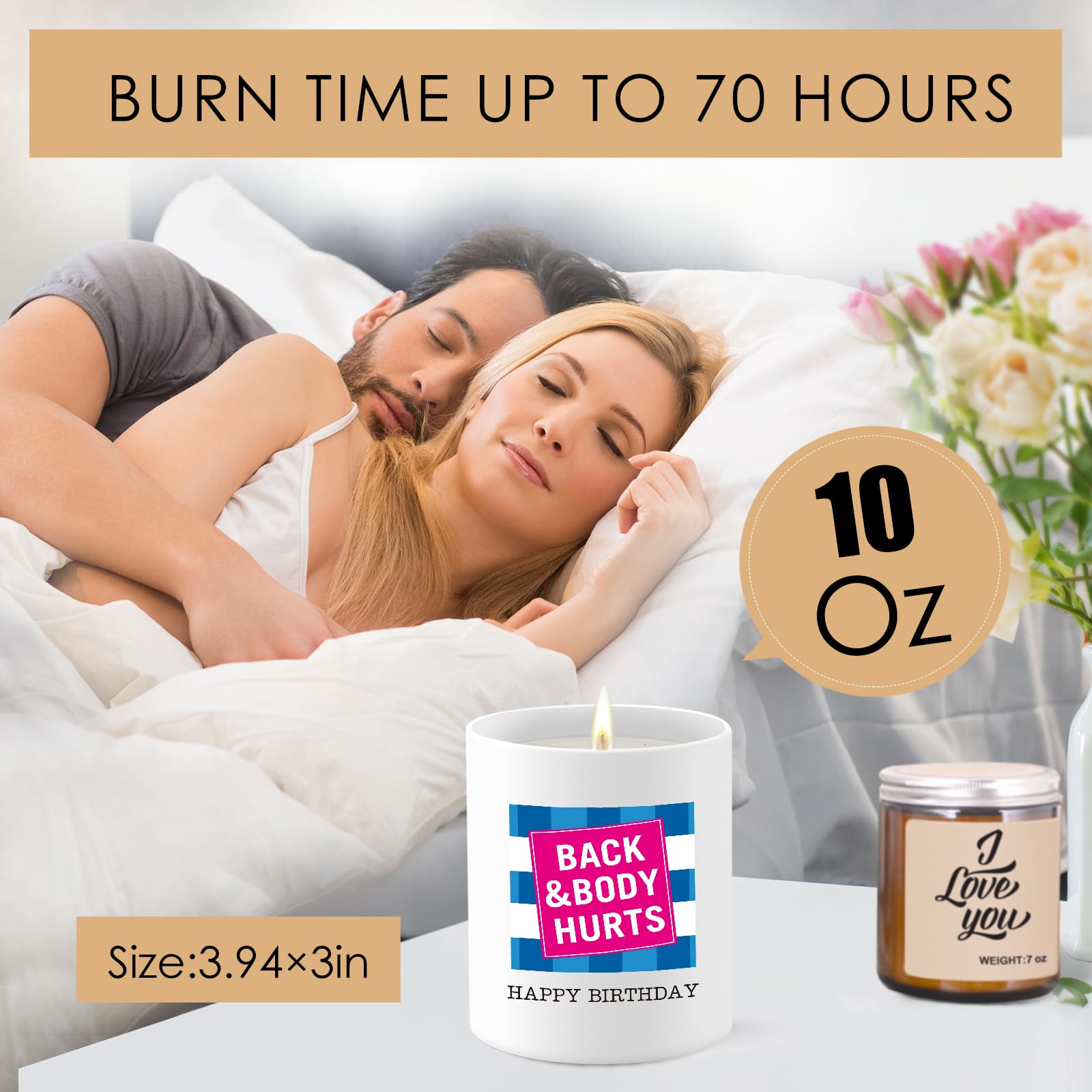Birthday Candle Gifts, Funny Happy Birthday Candle Gifts, Unique Christmas Birthday Gifts Ideas for Mom, Dad, Sister, Coworker, Back and Body Hurts Scented Soy Candle, 10OZ
