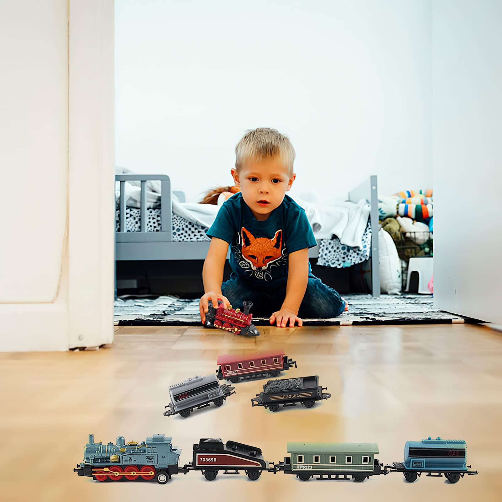 Mini Alloy Retro Steam Train Toy Kit Die-Cast Pull Back Simulation Steam Train Model Toys for 3 4 5 6 Years Old Kids Boys and Girls 8PCS
