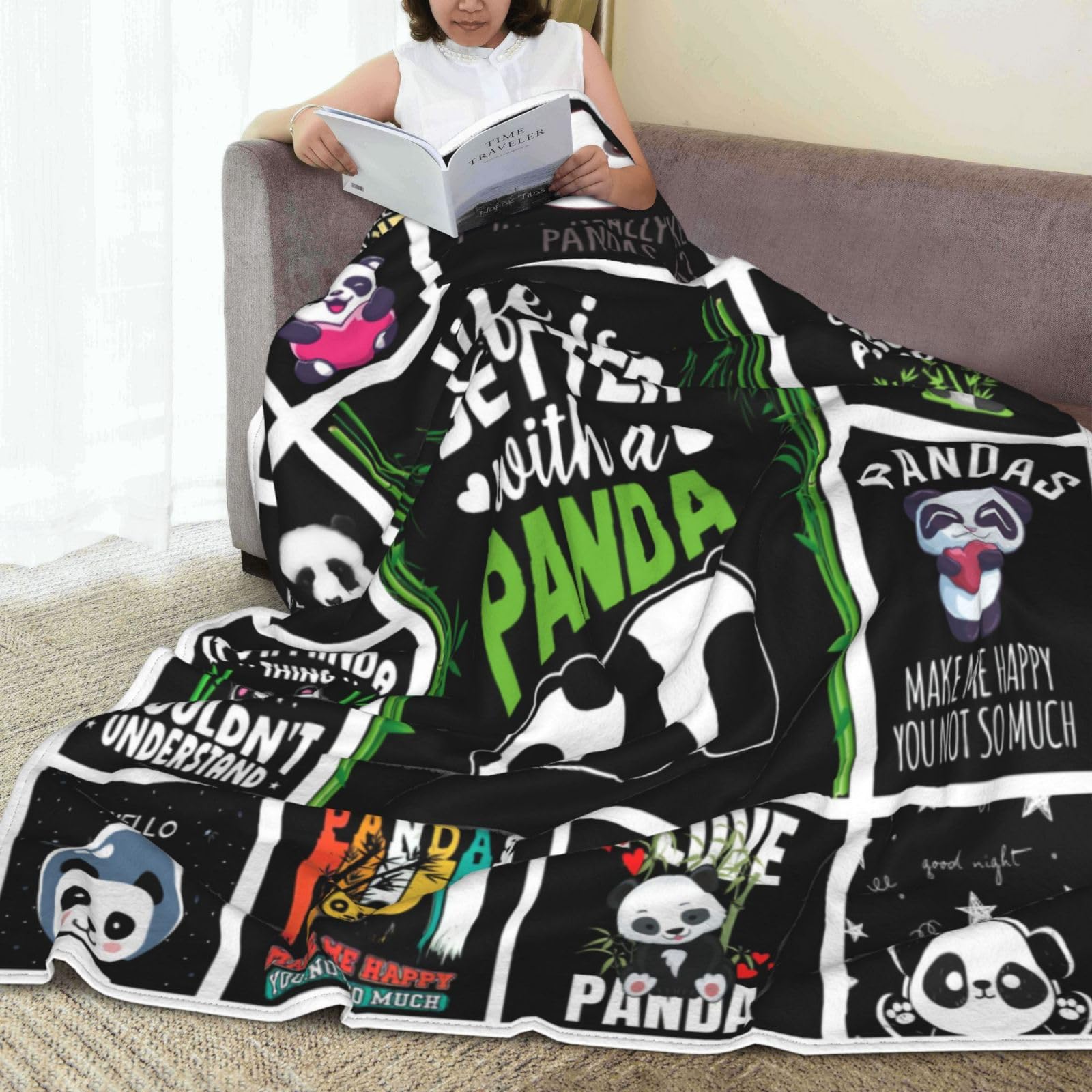 Panda Flannel Blankets Super Soft and Warm Throw Blanket for Couch Sofa Gifts for Girls Boys Kids