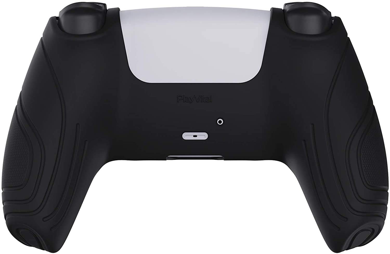 eXtremeRate PlayVital Samurai Edition Black Anti-Slip Controller Silicone Skin for ps5, Ergonomic Soft Rubber Protective Case for ps5 Controller with Black Thumb Stick Caps
