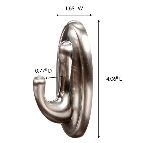 Command Large Traditional Plastic Hook, Brushed Nickel, 1-Hook, 2-Strips, Organize Damage-Free (Pack of 2)